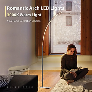 Modern 63" Arc Floor Lamp - Brushed Sliver Standing Lamp for Living Room and Bedroom, Touch Control 3000K Warm Light and 3-Way Dimmable Brightness Grey Lamp, Unique LED Corner Floor Lamp for Couch