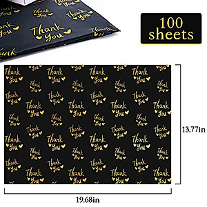 MR FIVE 100 Sheets Black with Gold Thank You Tissue Paper Bulk,20" x 14",Black Thank You Tissue Paper for Packaging,Gift Bags,Gold Tissue Paper for Weddings,Graduation,Birthday,Thanksgiving