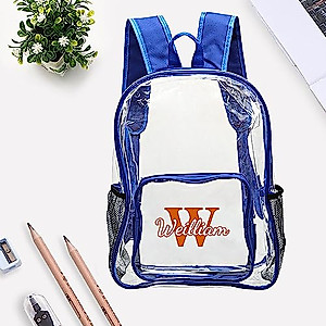 V2G1K2HJ.d Personalized Name Clear Backpack, Heavy Duty PVC Clear Backpack,Custom Name Transparent Backpack,Travel Bags