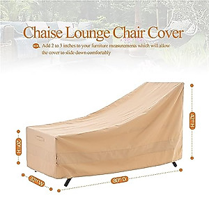 WJ-X3 Outdoor Waterproof Patio Chaise Lounge Covers, UV Resistant Fabric, Outdoor Lounge Chair Covers, 32W x 80D x 42H, Beige, 2 Pack