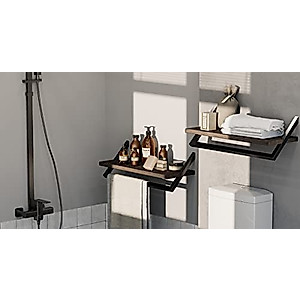 LYNNC Floating Shelves Wall Mounted, Solid Wood Shelves for Bedroom, Living Room, Kitchen, Bathroom, Wall Shelf Decor, Set of 2, Brown