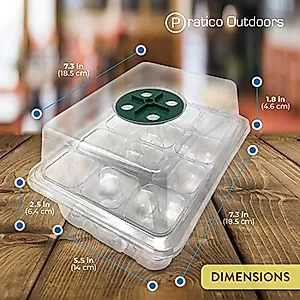 Pratico Outdoors 12 Cell Plastic Seed Starter Tray Kit, Clear, 5 Pack
