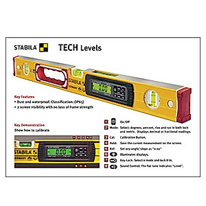 Stabila 36548 Type 196-2 Tech 48-Inch Digital Level IP65 Dust and Waterproof with Nylon Carrying Case - Made in Germany , Yellow