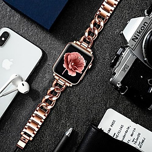 ValuEssentia Watch Band Compatible With Apple Watch for iWatch Series 8 7 6 5 4 3 SE, Fashion Chain Bracelet For Smart Watch, Cowboy Chain Style Watch Band for Women (38mm-41mm) Rose Gold