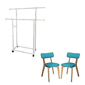 Fishat Simple Double Rod Garment Rack & SAH Solid Wood Dining Chair Set of 2