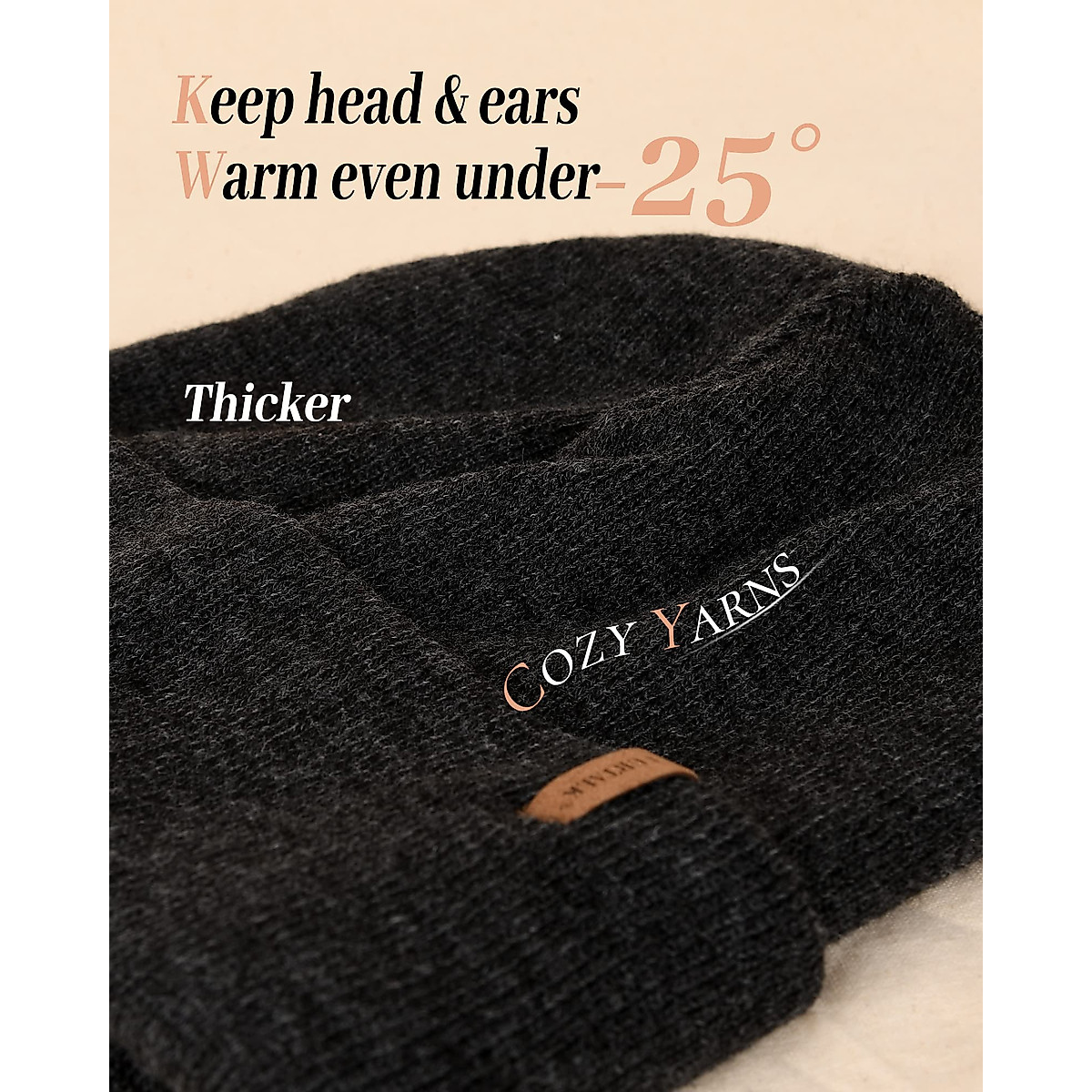 FURTALK Beanie Hats for Women Men Fleece Lined Winter Hats Soft Warm Womens Beanies for Winter Black Grey