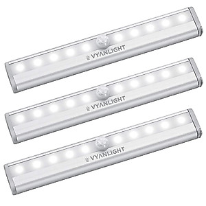 VYANLIGHT Motion Sensor LED Lights, 10 LED Battery Operated Motion Light, Stick-On Anywhere Magnetic Night Light Bar for Under Cabinet, Closet, Hallway, Stairway, Wardrobe, Kitchen, Vanity, 3 Pack