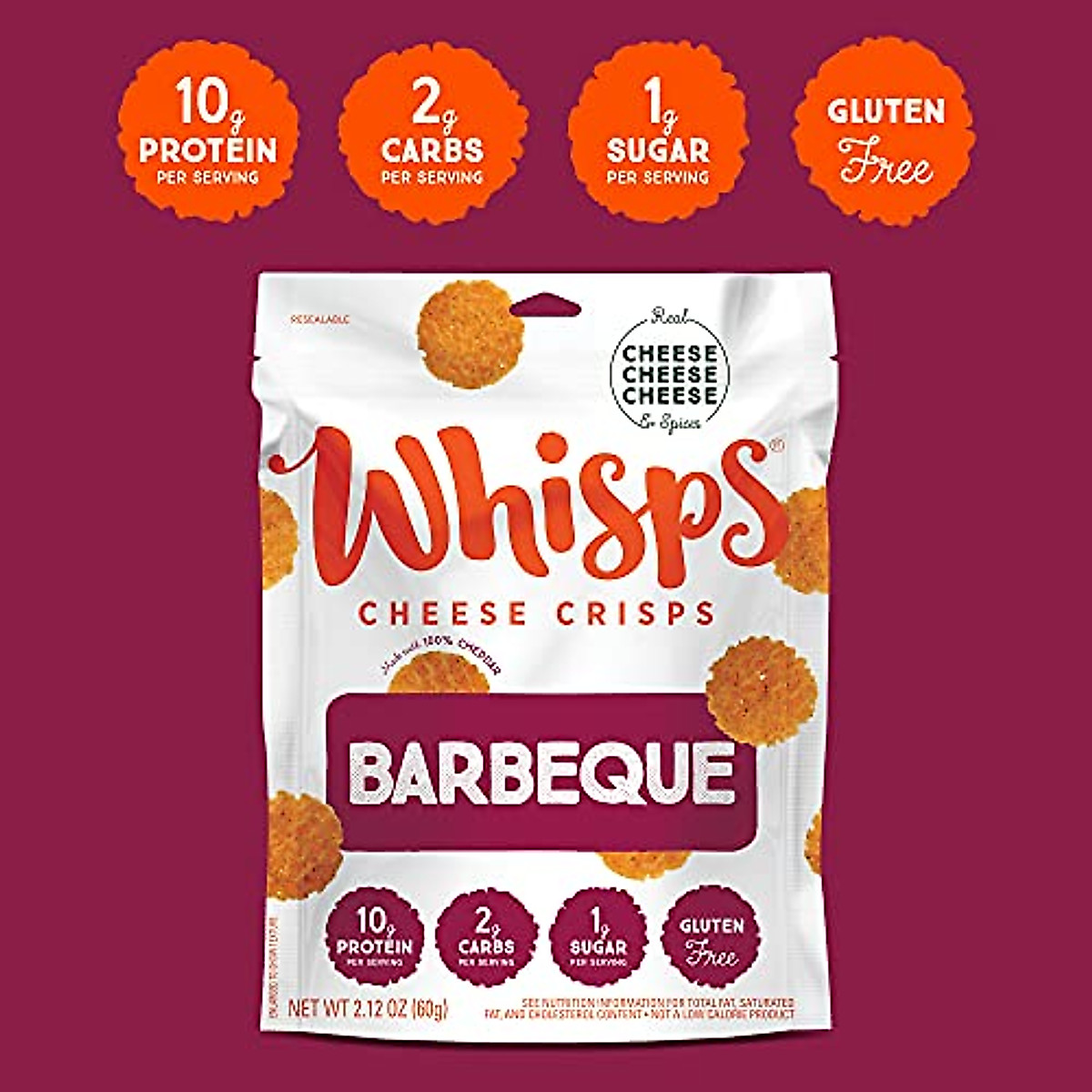 Whisps Cheese Crisps - Parmesan, Asiago, Tomato Basil, BBQ, & Cheddar Cheese Snacks, Keto Snacks, 21-29g of Protein Per Bag, Low Carb, Gluten & Sugar Free, Great Tasting Healthy Snack, All Natural Cheese Crisps - Variety, 2.12 Oz (Pack of 5)