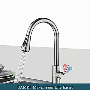 Kitchen Faucets with Pull Down Sprayer, SAMRI High Arc Single Lever Single Handle Stainless Steel Brushed Kitchen Sink Faucets with Pull Out Sprayer and Brass Valve, for Kitchen RV Bar Sink