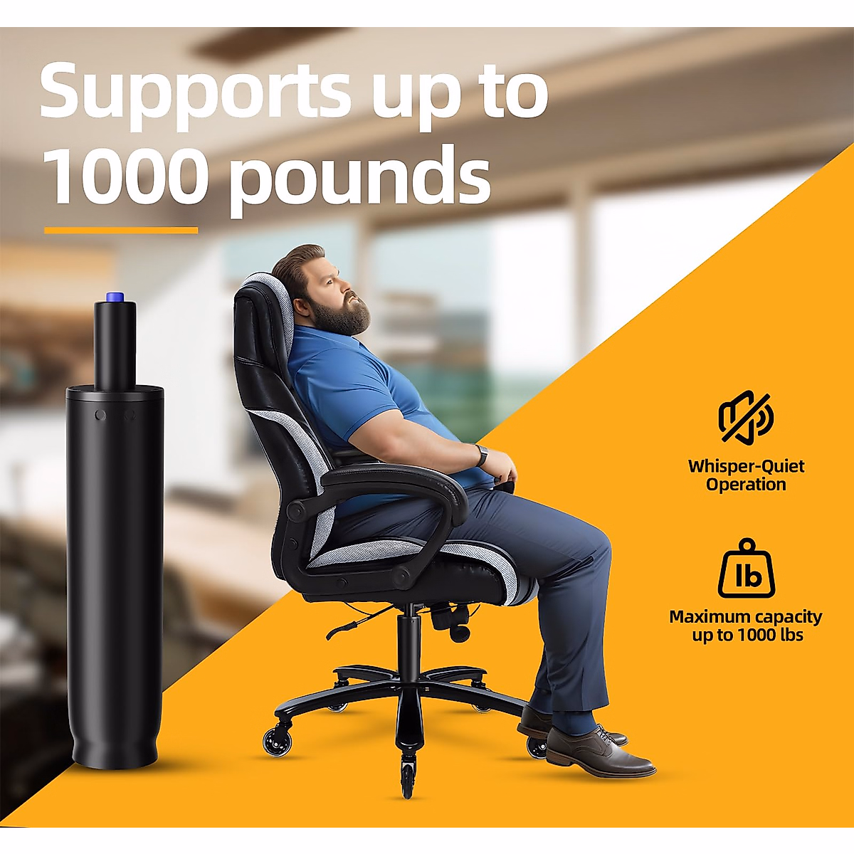 MASTERY MART Gas Lift Cylinder Replacement - 4'' Travel Length with Removal Tool, 1000 lbs Capacity, Universal Size Fits Most Office Chairs - Hydraulic Pneumatic Shock Piston - Class 4 (Matte Black)