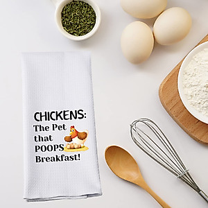 PWHAOO Funny Chicken Kitchen Towel Chicken The Pet That Poops Breakfast Kitchen Towel Breakfast Kitchen Towel (Chickens T)