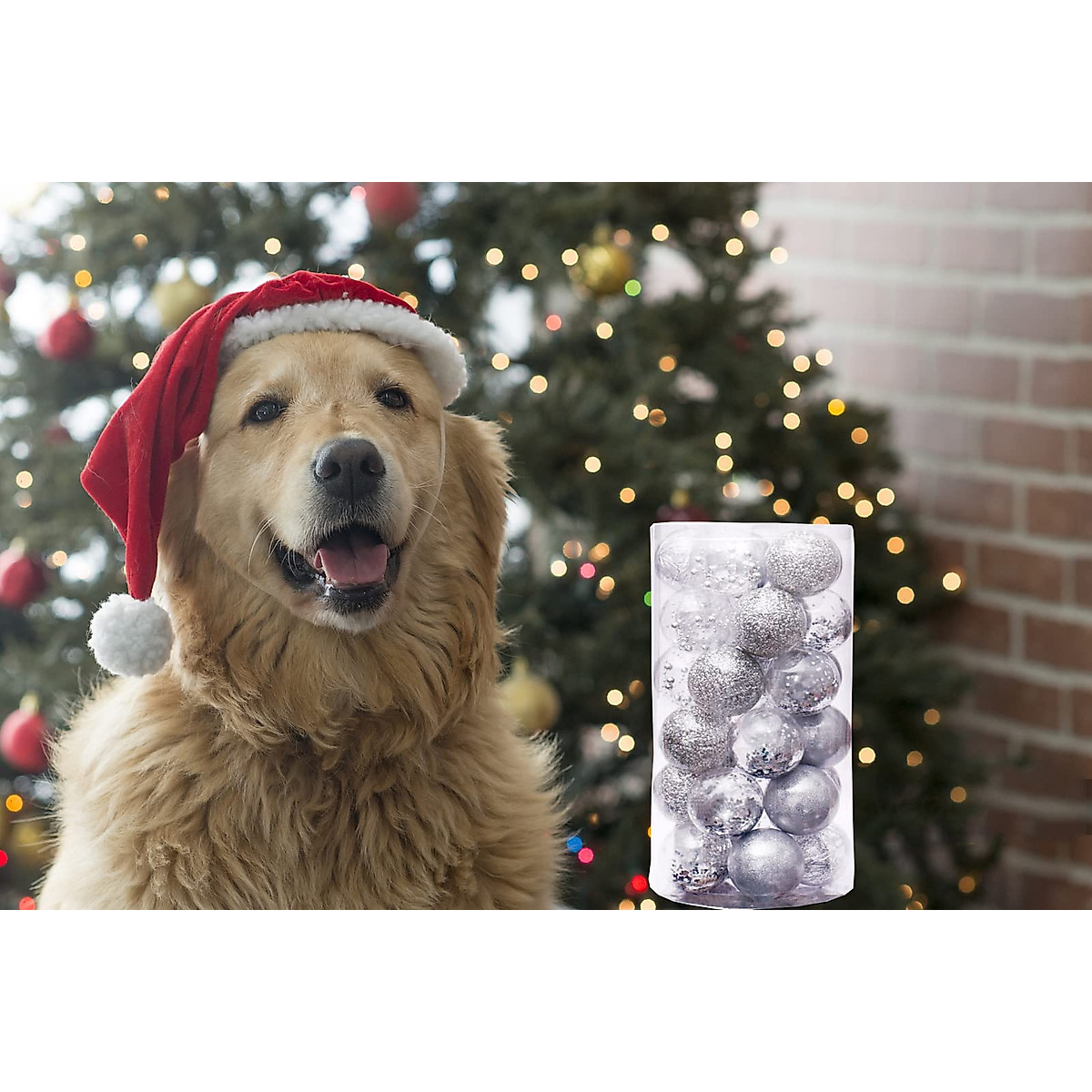 24ct 60mm/2.36" Glitter Christmas Balls Ornaments Shatterproof Clear Plastic Fillable Sphere Balls Ornaments for Xmas Tree Home Decoration (Silver)