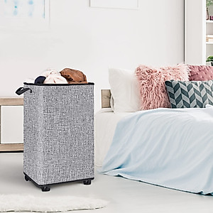 PHESWISOM 90L Large Rolling Laundry Hamper, Laundry Basket with Wheels and Handle for Storage, Dirty Clothes Hamper for Laundry, Tall Laundry Basket, Collapsible Laundry Hamper for Bathroom Dorm, Grey