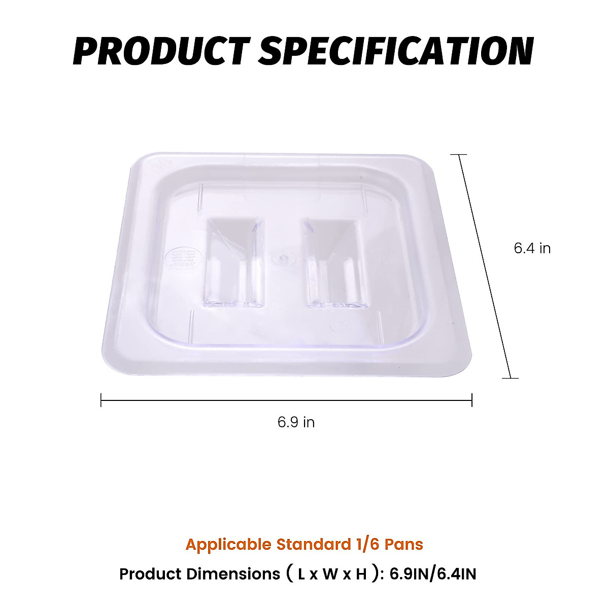 EASYROSE 6-Pcs Food Pan Lid 1/6 Size Clear Polycarbonate Hotel Pan Cover with handle