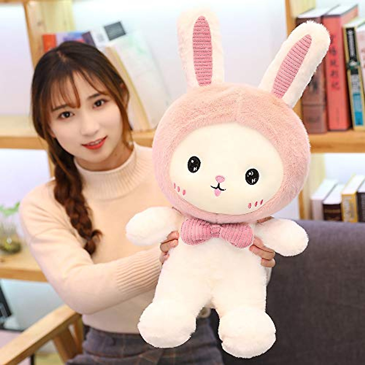 DERMAEX Pink Bunny Plush Stuffed Animal Pillow,Soft Hugging Pillow Bunny Plush Toys,Cute Rabbit Doll Throw Pillow with Wings,Gifts for Birthday, Valentine, Christmas (Pink,25cm)