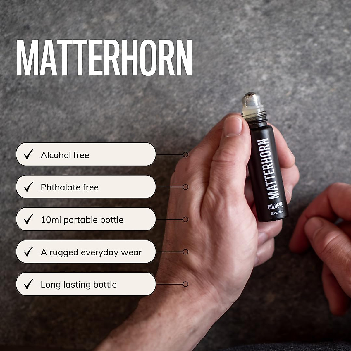 theo & amelia Matterhorn Rollerball Cologne for Men | A Rugged Everyday Fragrance with Mandarin, Black Pepper, Vetiver, Leather, Sandalwood & Musk - 10mL Travel-Friendly Fragrance