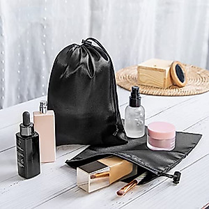 Satin Bags with Drawstring for Lingerie, Jewelry, Gifts, Party Favors, Candy, Goodies or Wedding Presents (7 x 9 inch - 12 pack, Black)