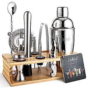 Bartender Kit Cocktail Shaker Set with Stand Bar Tool Bar Set for Drink Mixing Home Bartending Kit 11-Piece Bar Cart Accessories: Martini Shaker, Mixer Spoon, Jigger, Muddler, Strainer & Recipes Gifts