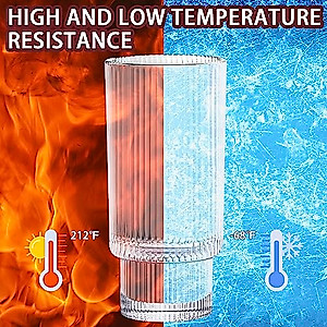 16oz Ribbed Drinking Glasses Set of 8, Clear Reusable Ribbed Glassware, Iced Coffee Cup, Cocktail Can Beer Glasses Cups with Straws, Vintage Wine Boba Tea Water Glass Tumbler, Cute House Warming Gifts