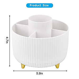 XHEHOY Pencil Pen Holder for Desk, 360 Degree Rotating Desk Organizers with 5 Slots, Cute Pen Cup for Office, School, Home and Art Supply, Desktop Storage Stationery Supplies Organizer, White