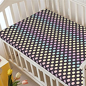 Polka Dots Themed Fitted Crib Sheet,Standard Crib Mattress Fitted Sheet Soft & Stretchy Fitted Crib Sheet-Great for Boy or Girl Room or Nursery,28“ x52“,Multicolor