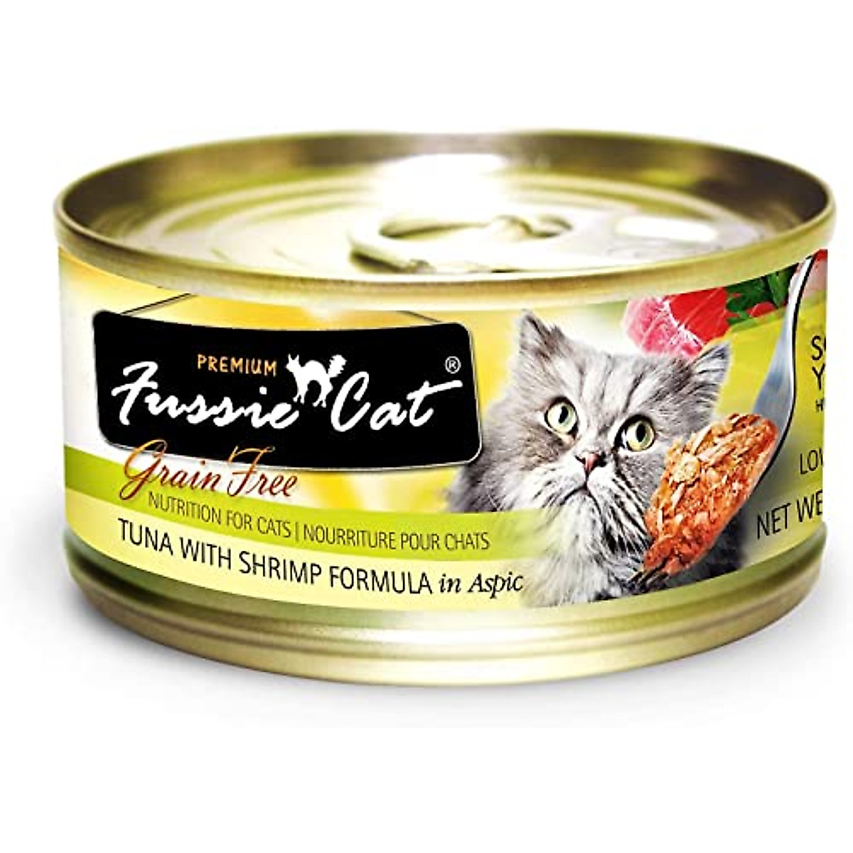 Fussie Cat Premium Canned Grain Free Cat Wet Food - Variety Bundle 4 Flavors Pack with HS Pet Food Bowl (12 Cans) (Tuna & Ocean Fish- Tuna & Salmon - Tuna & Shrimp - Tuna & Chicken) (2.82 Oz)