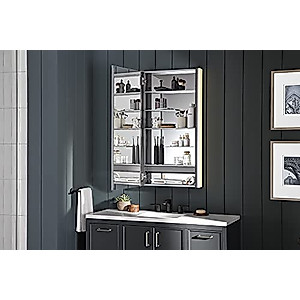 KOHLER K-81148-SLE-DA Maxstow Medicine Cabinet with LED Light, Mirror Door & Staggered Shelves, Rectangular Frame, 22" x 40"