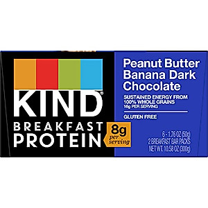 KIND Breakfast, Healthy Snack Bar, Peanut Butter Banana Dark Chocolate, Gluten Free Breakfast Bars, 8g Protein, 1.76 OZ Packs (6 Count)