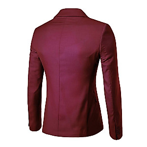 Cloudstyle Men's 2-Piece Suits Slim Fit 1 Button Dress Suit Jacket Blazer & Pants Set Wine Red
