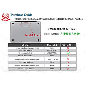 MacBook Air 13 inch Case, UESWILL Smooth Soft-Touch Matte Hard Shell Case Cover for 2008-2017 MacBook Air 13 inch (Model A1466 / A1369) + Microfibre Cleaning Cloth, Black