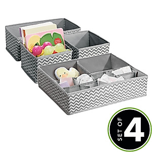 mDesign Fabric 4-Piece Drawer Organizer Bins, Kids/Baby Nursery Dresser, Closet, Shelf, Playroom Organization, Hold Clothes, Toys, Diapers, Bibs, Blankets, Gray/Cream Chevron