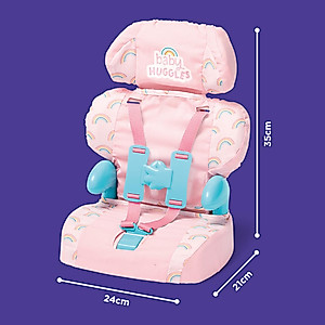 Casdon Baby Huggles Toys - Pink Booster Seat - Car Seat For Dolls with Adjustable Headrest & Buckles - Fits Dolls Sizes Up to 14" - Suitable for Preschool Toys - Playset for Children Aged 3+