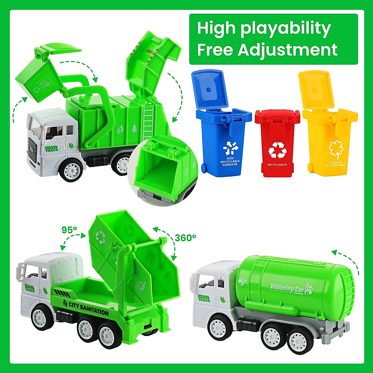 Libima 7 Pack Garbage Truck Toy Car Trash Cans Water Tanker Playset Toy Vehicles for Boys Christmas Holiday Birthday Gifts