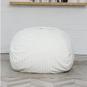 GVAPE 3ft Round Bean Bag Chair, White Casual Lazy Sofa, Filled with high Elastic Foam Sponge, Soft and Warm Artificial Fur, Single Fluffy Chair, Adult Entertainment for Bedroom and Living Room