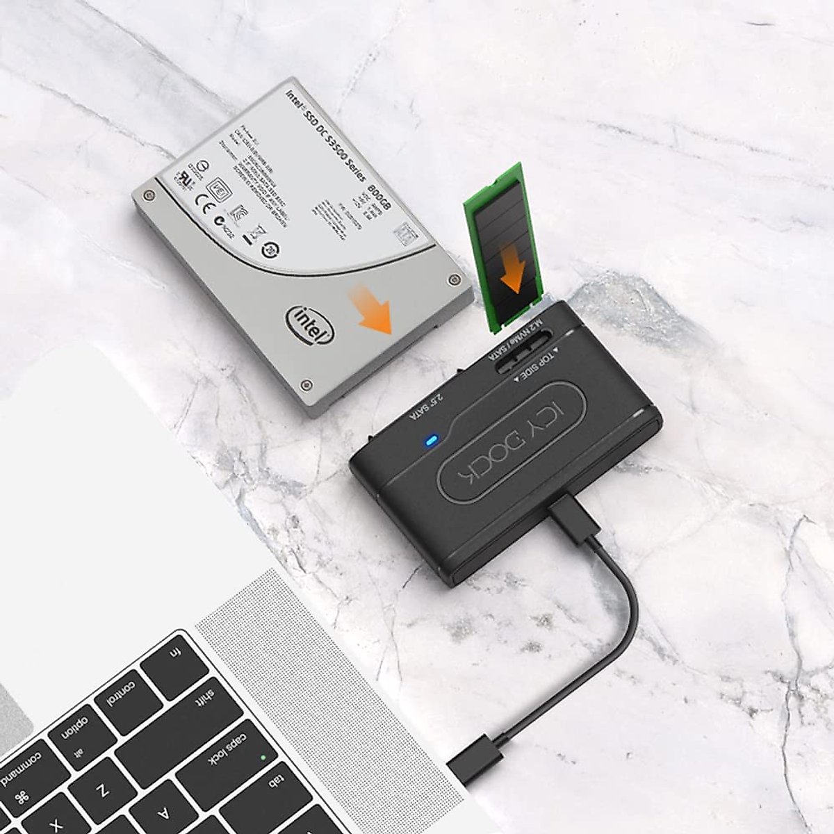 ICY DOCK USB 3.2 Gen 2 10Gbps to 2.5" SATA SSD/HDD & M.2 NVMe/SATA SSD External Reader Adapter | EZ-Adapter MB104U-1SMB
