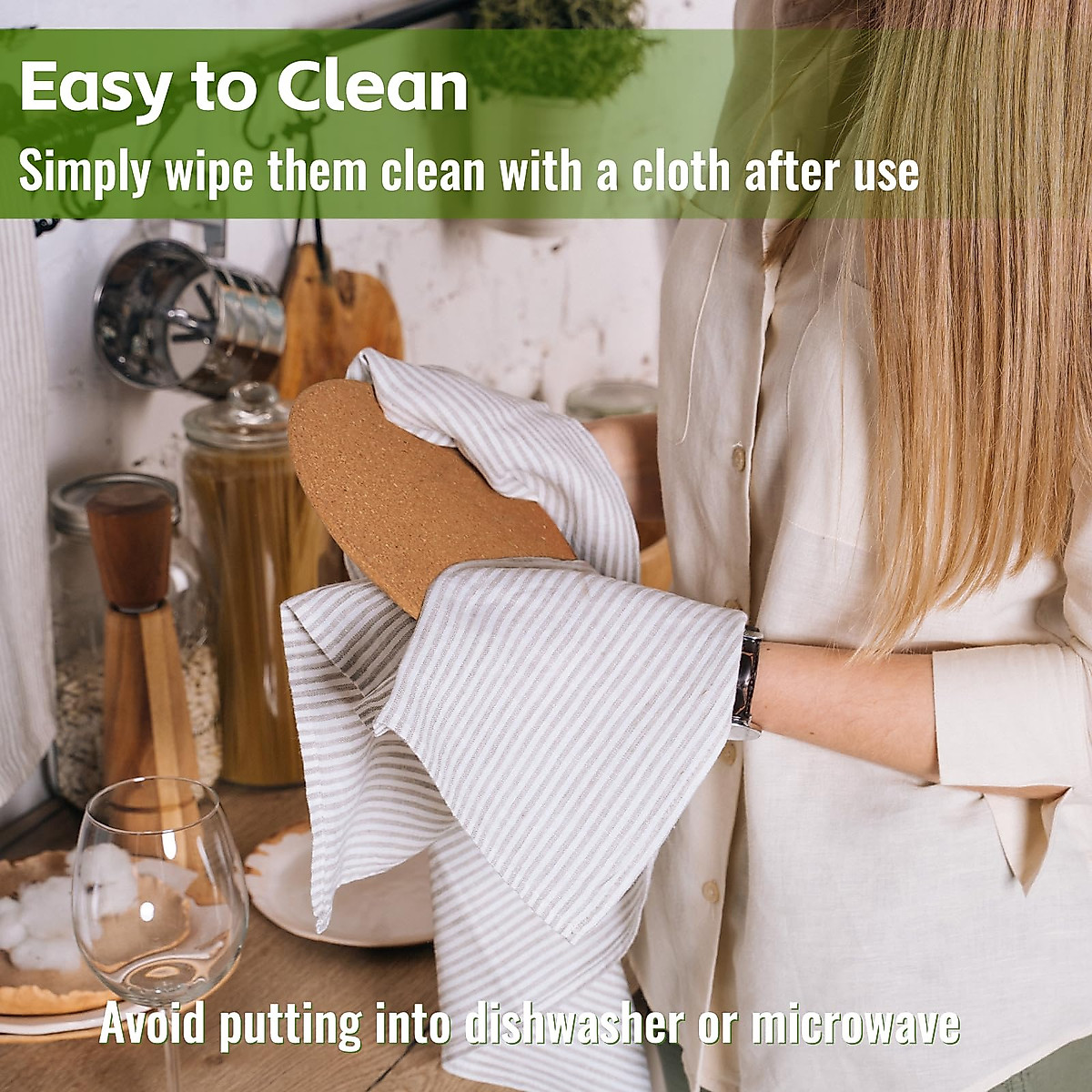 KITWILD High Density 8 Inch Thick Cork Trivets for Hot Dishes, Plates, and Kitchen Countertops, Fine Particle Heat Resistant Round Cork Coaster, Cork Placemats Cork Pads for Hot Pots and Pans, 4 Pcs