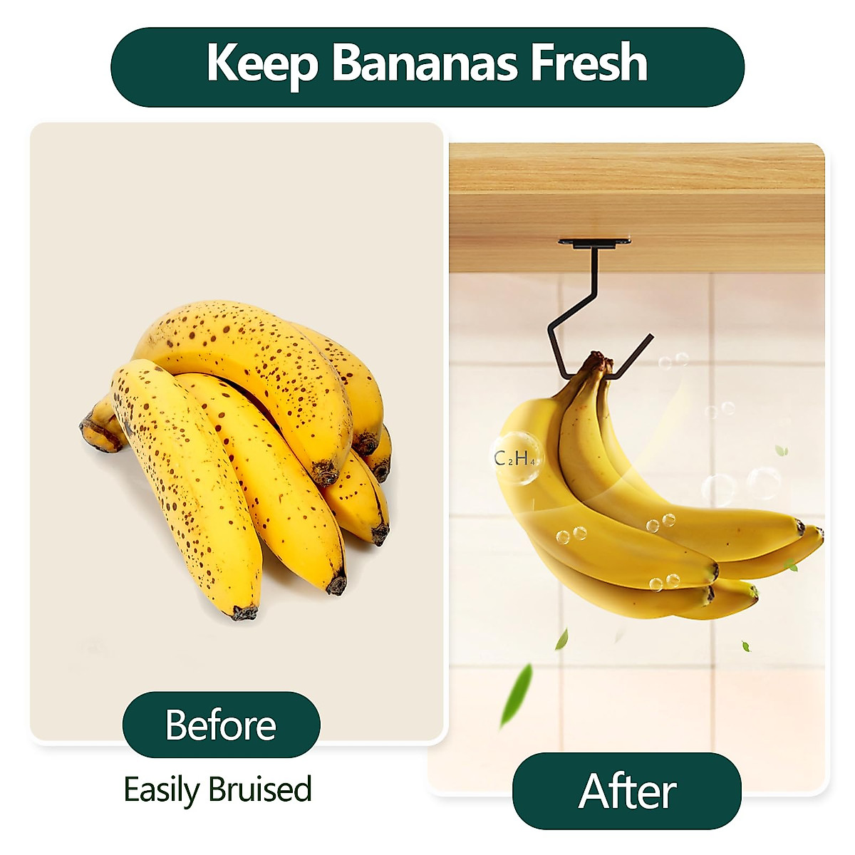 Luckinow 2 Pack Flodable Banana Hook Under Cabinet, Hidden Banana Hanger Hook [Keep Banana Fresh], Black