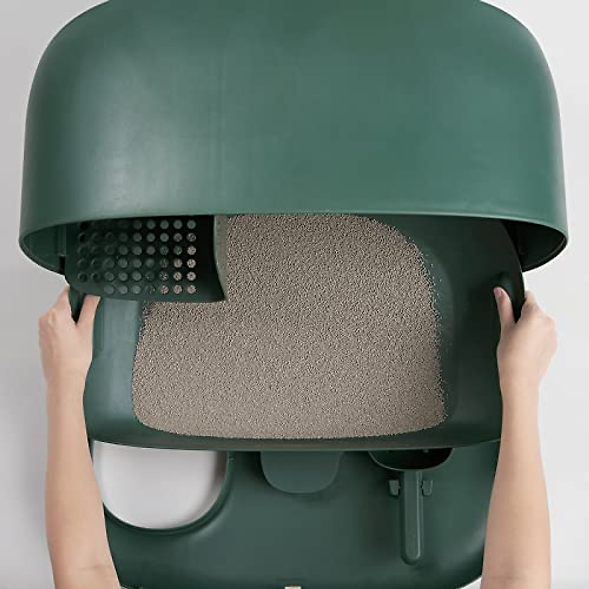 MS Cat Litter Box for Easier Handling of Cat Litter, Enclosed Design, Easy to Clean, Prevent Sand Leakage, Easy Assembly and Large Space, with Cat Litter Scoop (Moss Green)