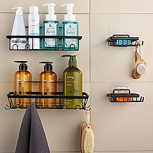 FEULAM Shower Caddy, Adhesive Bathroom Shower Organizer Shelves, Rustproof Shower Caddy Basket, Wall Mount Shower Racks For Inside Shower With 2 Soap Dish (BLACK)