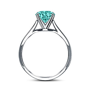 Blue Apple Co. Simulated Paraiba Tourmaline CZ Size-5 Emerald Cut Cathedral Solitaire Wedding Engagement Ring Simulated Cubic Zirconia 925 Sterling Silver Center Stone-(8mmx6mm)