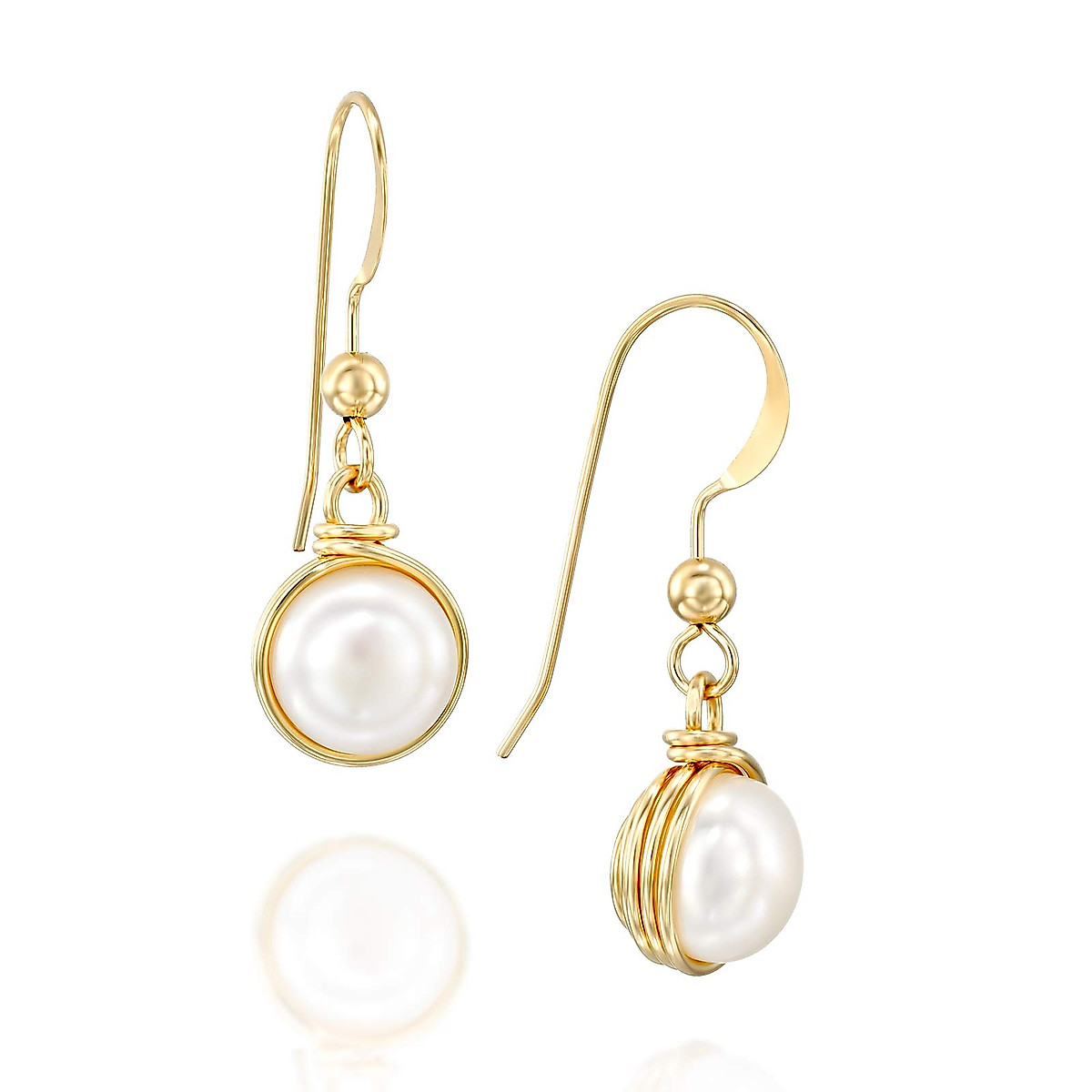 14k Gold Filled Hand Wrapped 8mm Cultured Pearl Earrings Bridal & Weddings Jewelry or Bridesmaids Gifts
