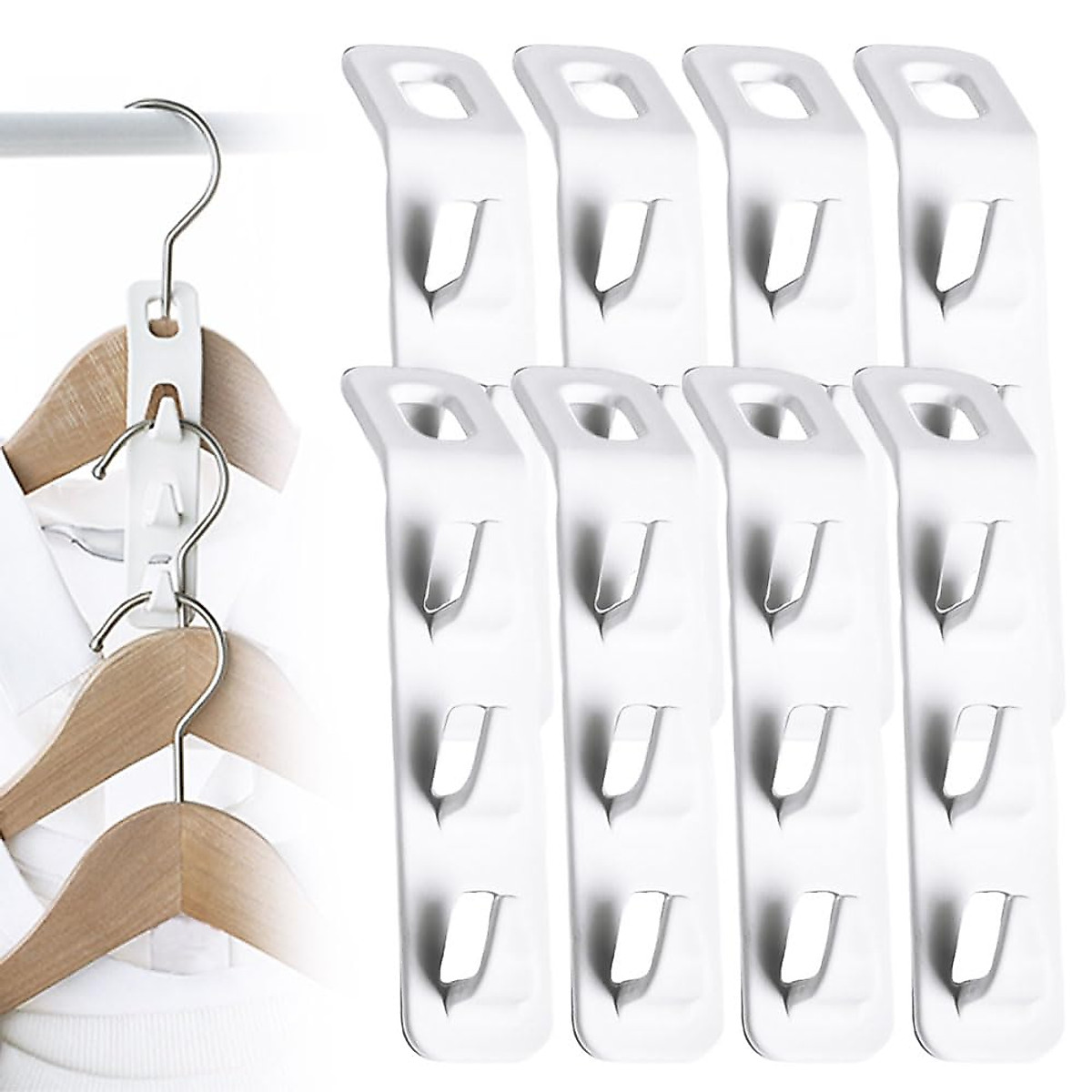 Space Saving Clothes Hanger Connector Hooks, 2024 New Multi Closet Hanger Organizer, Hanger Extender Hooks Space Saver Closet Dorm Room Organization Essentials for Closet Organizers and Storage (8pcs)