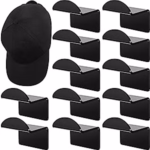 12 Pieces Adhesive Hat Rack for Wall, Acrylic Baseball Hat Holder Organizer No Drilling Hat Holder Stick on Hat Hook Hat Display Shelf for Home, Office, Black