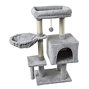 FISH&NAP US09H Cute Cat Tree Kitten Cat Tower for Indoor Cat Condo Sisal Scratching Posts with Jump Platform Cat Furniture Activity Center Play House Grey