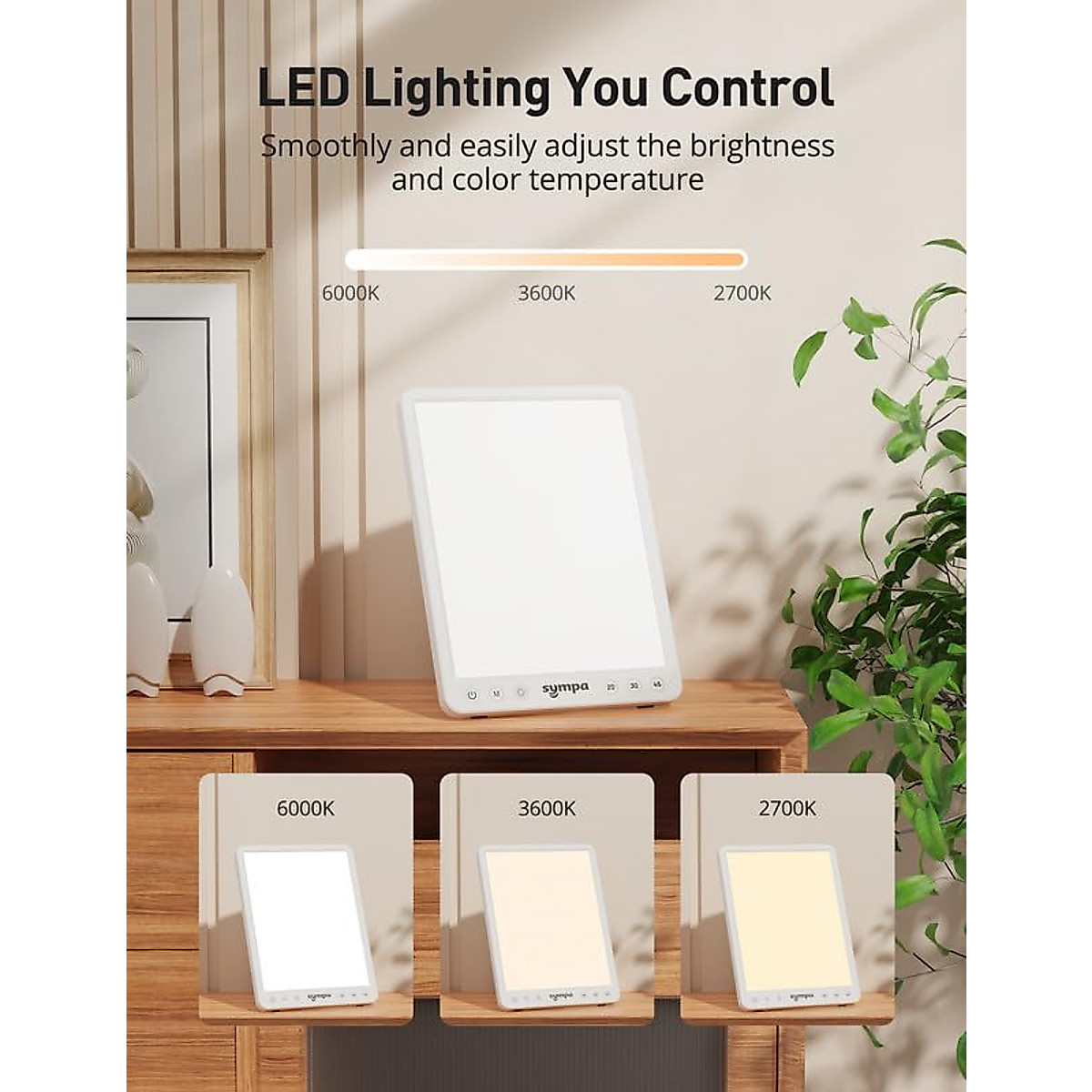 sympa Lamp, Sun Lamp with 10,000 Lux UV-Free, Lamp with Stepless Brightness, Sunlight Lamp with 3 Color Temperatures & 3 Timer, Happy Lamp with Rotatable Stand for Home Office