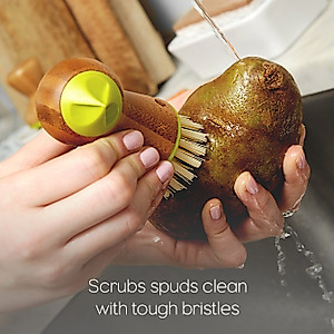 Full Circle Tater Mate Bamboo Potato Brush with Eye Remover, White