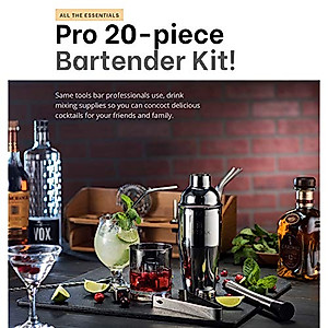 Mitbak Bartender Kit | 20-Piece Bar Accessories Set | Look Like A Pro With 25 OZ Cocktail Shaker Bottle, Strainer, Jigger, Steel Straws, Whiskey Stones & More | Excellent Gift