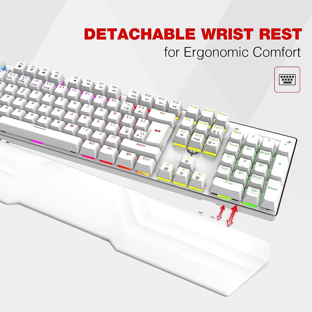 havit Wired RGB Mechanical Gaming Keyboard and Mouse Combo Set UK Layout, Blue Switch Mechanical Keyboard with Detachable Ergonomic Wrist Rest 4800Dots Per Inch Programmable Wired Mouse, White