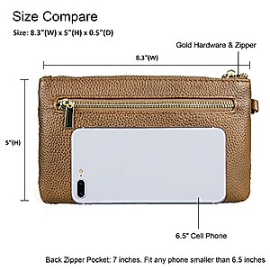 befen Genuine Leather Wristlet Clutch Wallet Purse, Clutch Purses for Women-Vintage Caramel Brown