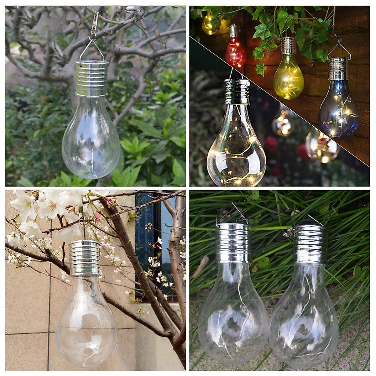 Abaodam 5pcs Solar Light Bulbs LED Outdoor Light Bulb Waterproof Hanging Lights Globe Garden Light for Garden Yard Camping (Warm White Light)